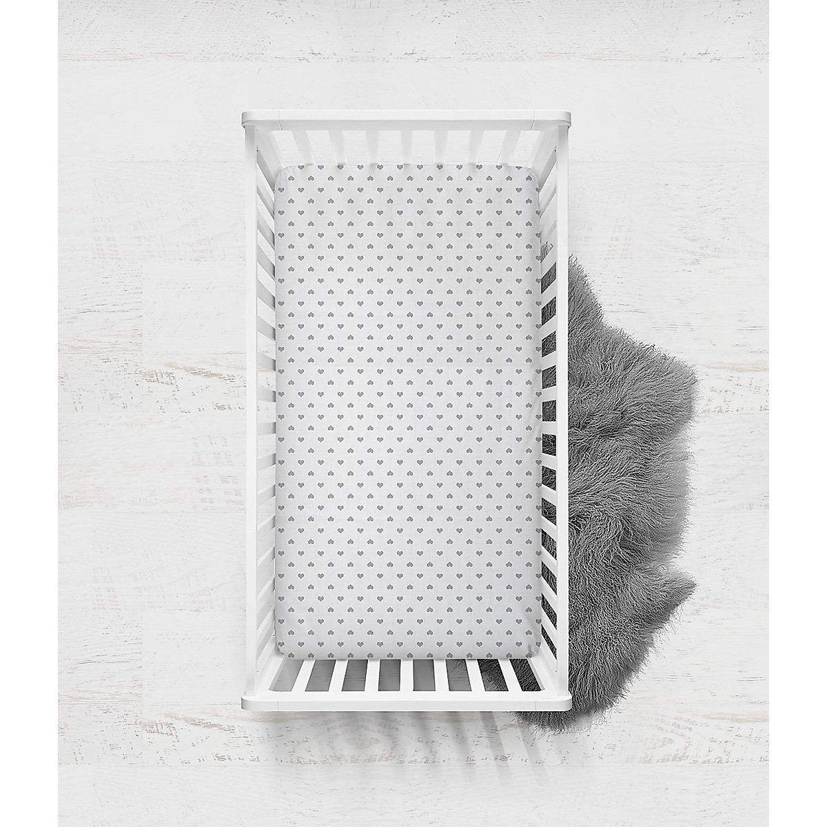 Bacati - 2 Pack Love/Aztec/Arrows/Hearts Silky Soft Breathable 100% Cotton Muslin Baby Crib Fitted Sheets - Fits Standard 28 x 52 x 5 Crib & Toddler Mattresses (Hearts, Grey)