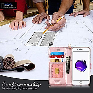 FYY for iPhone 8 Plus Case/iPhone 7 Plus Case, PU Leather Flip Wallet Phone Case with Card Holder Wrist Strap Kickstand Protective Cover for iPhone 7 Plus/8 Plus 5.5" Rose Gold