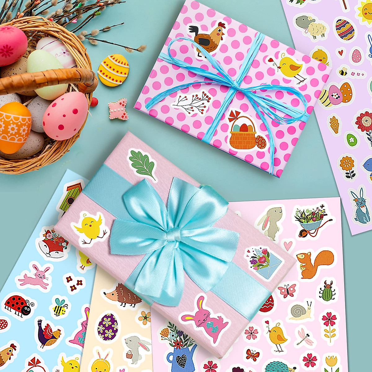 12 Sheets Easter Stickers for Kids, Easter Egg Bunny Stickers for Envelopes Cards Craft Scrapbooking Decorative, Easter Parties Favors Decorations Gift Supplies for Toddlers and Adults