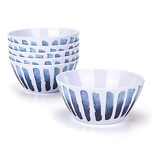 KX-WARE Blue Stripe Melamine Bowls, 6-inch 100% Melamine Cereal/Soup/Salad Bowls, set of 6