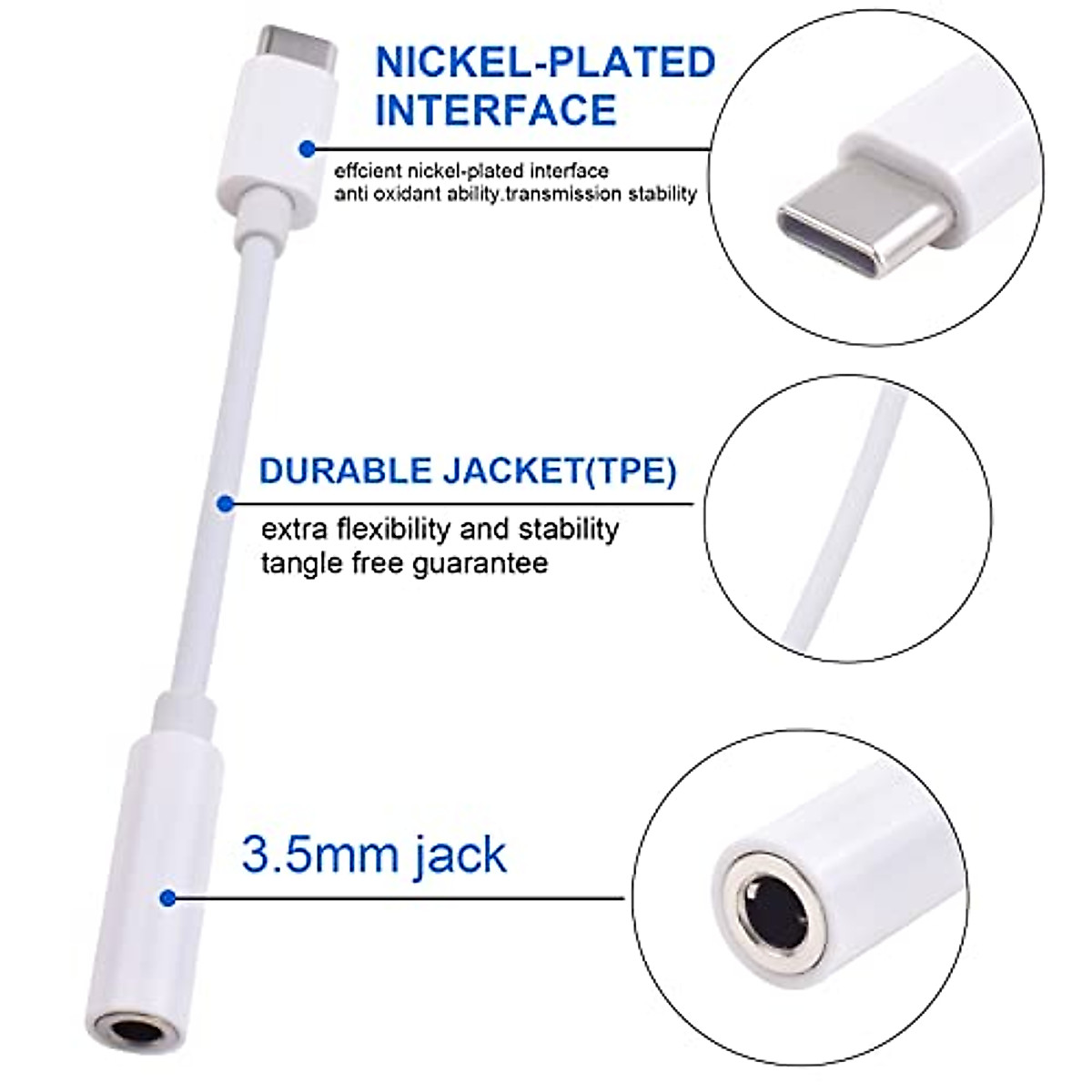 Type C to 3.5mm Headphone Adapter,USB C to 3.5 Headphone Jack Aux Adapter,Universal Digital Chip Type-c to Aux Cable Compatible with Redmi note11pro/Samsung Galaxy S22 S21 S20/Huawei P50 Pro and More