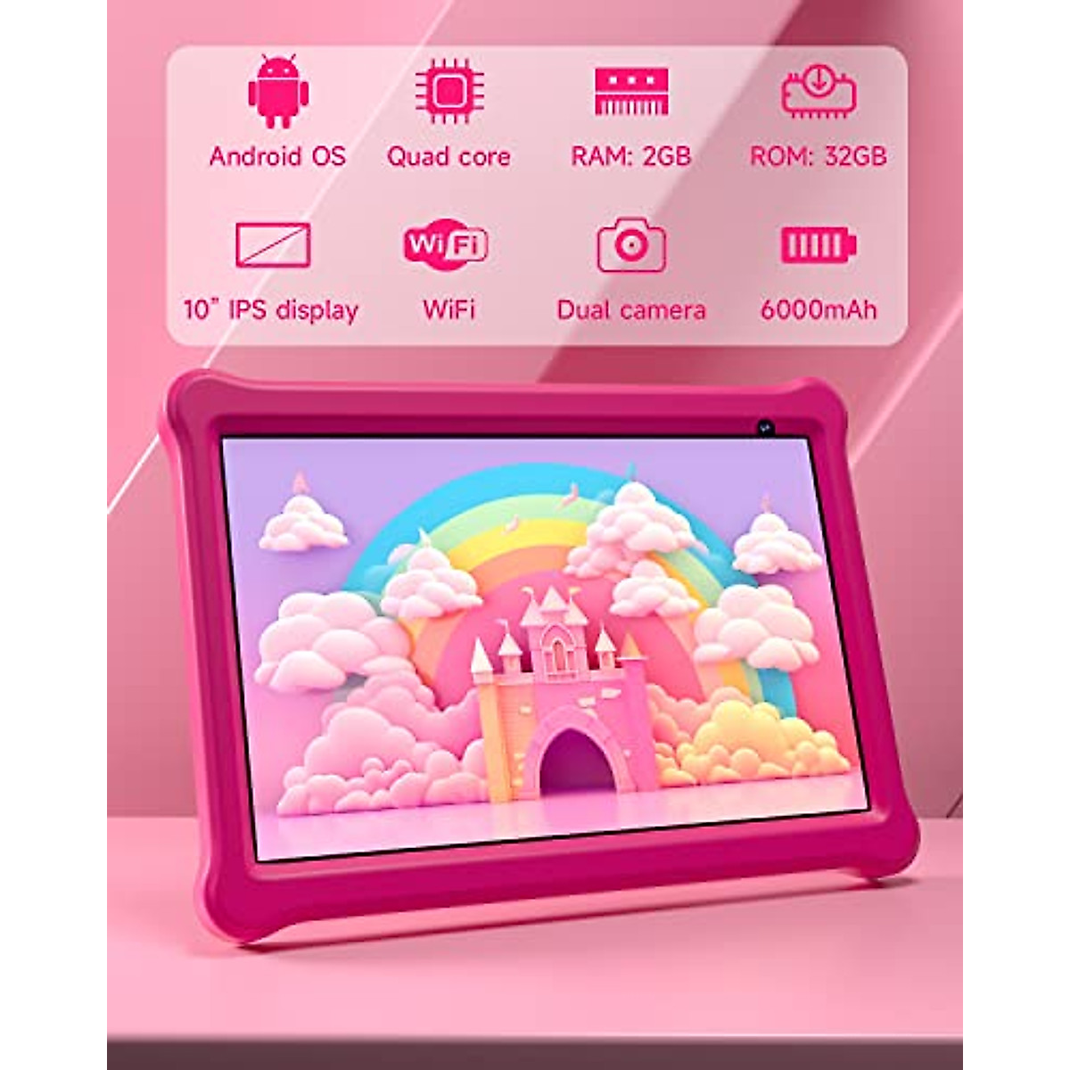 COOPERS Kids Tablet 10 inch, Android Tablets for Kids 32GB ROM 512GB Expand, Parental Control Toddler Tablet, GMS Certified, Kids Software Pre-Installed, WiFi, Dual Camera,with Shockproof Case, Red