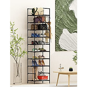 MCMACROS 10 Tiers Tall Free Standing Shoe Racks,Narrow Shoe Shelf Storage 20-24 Pairs Shoes, DIY assembly shoe rack layers,Space-Saving for Closet,Entryway,Anywhere.Black.