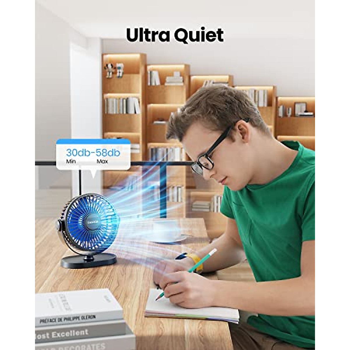 Gaiatop Small Desk Fan Baterry Operated, 360°Rotation Rechargeable Portable Fan 3 Speed Strong Airflow, 5.5 Inch USB Quiet Table Fan for Home, Office, Bedroom, Camping (Black)