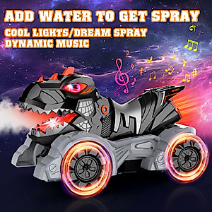 RC Cars Dinosaur Toys, 1:14 2.4 GHz Remote Control Car Monster Trucks With Light Music & Spray, 1200mAh Rechargeable RC Trucks Dinosaur Toys for Kids 5-7 8-12, Chrismas Gifts for Boys Kids (Black)