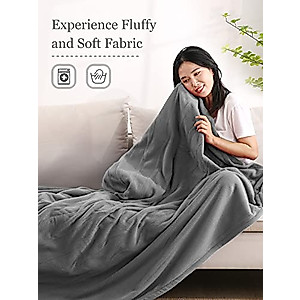 CURECURE Electric Heated Blanket 62'' x 84'' Electric Blanket for Whole Body Warming, ETL and FCC Certification Fast Heating with 4 Heating Levels & 10 Hours Auto-Off, Machine Washable, Grey