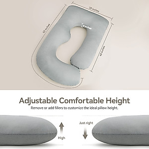 Insugar Pregnancy Pillows for Sleeping with Cooling Cover, U Shaped Body Pillows for Pregnancy, Maternity Pillow for Pregnant Women, Support Belly, Back and Knees, 55 x 28 Inch Grey