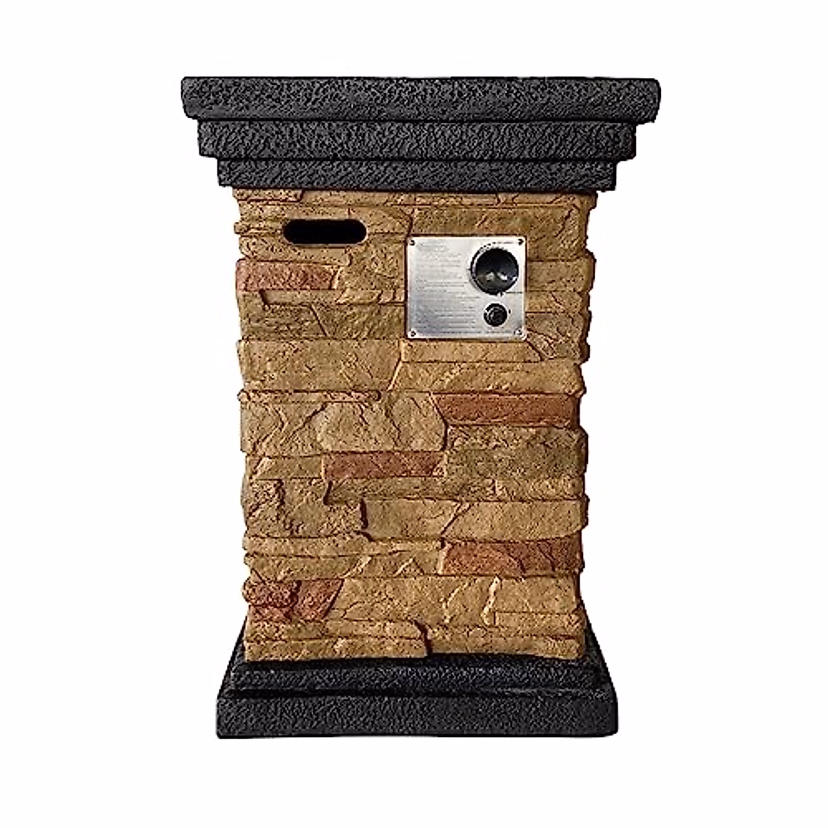 Teamson Home 40,000 BTU Square Slate Rock Look Steel Outdoor Fire Pit Pillar Outside Propane Gas Firepit with 6.6 Pounds Lava Rocks and PVC Cover for Patio Garden Backyard, 20 Inch, Brown