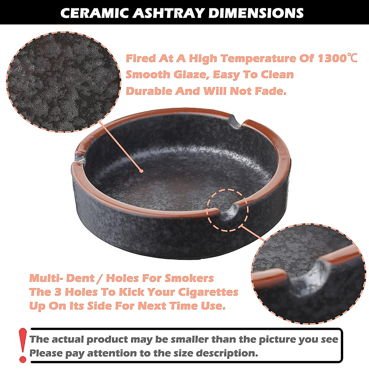 Ceramic Ashtray，Home Ashtray，Ashtray，Cigarette Ashtray For Indoor Or Outdoor Use，Coffee bar ashtray，Cool Lava Dazzling Black Ashtray