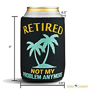 Retirement Can Coolers - 6 Pack - Retirement Stocking Stuffer - Retired Not My Problem Anymore Thermocoolers - Funny Retirement Gifts for Women and Men - Insulated Drink Holder with Palm Trees