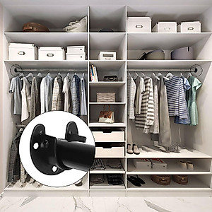 ABuff 10 Pack Stainless Steel Closet Rod Bracket, 1-1/4 Inch Closet Rod Holder, Heavy Duty Closet Rod Support Brackets, U Shaped Closet Pole Sockets Flange Rod Holder for Closet, Curtain Rod (Black)