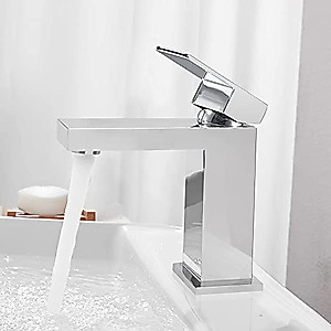 CELAENO Single Hole Bathroom Faucet, Modern Single Handle Bathroom Faucet with All Metal Pop Up Drain, Chrome Heavy Duty Square Bathroom Sink Faucet