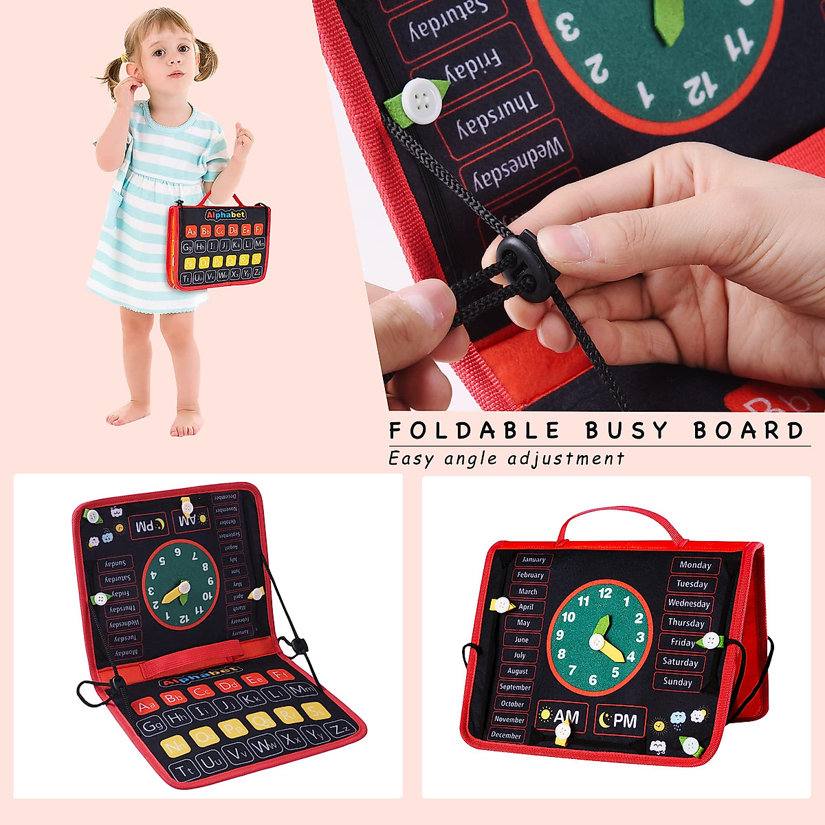 Toddler Busy Board,Montessori Toys for 3 4 Year Old,Sensory Board for Learning Fine Motor Skills,Toddler Activities for Travel Car Airplane,Practical Early Educational Sensory Toys