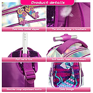 MOHCO Rolling Backpack 18 inch for Kids Wheeled Backpack for Girls with Lunch Bag Pencil Case