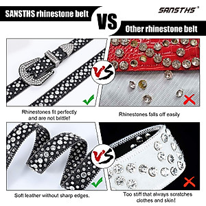 SANSTHS Women Rhinestone Belt for Jeans, Western Cowgirl Bling Studded Belt Faux Crocodile Grain Leather, Black S