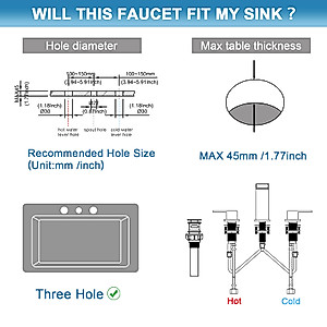 Bathroom Faucet Matte Black, OMEKNTOP 8 Inch Waterfall Bathroom Sink Faucet 3 Hole, Black Bathroom Faucet with Pop Up Drain and Hose, Two Handles Bathroom Faucet for Basin Lavatory Vanity