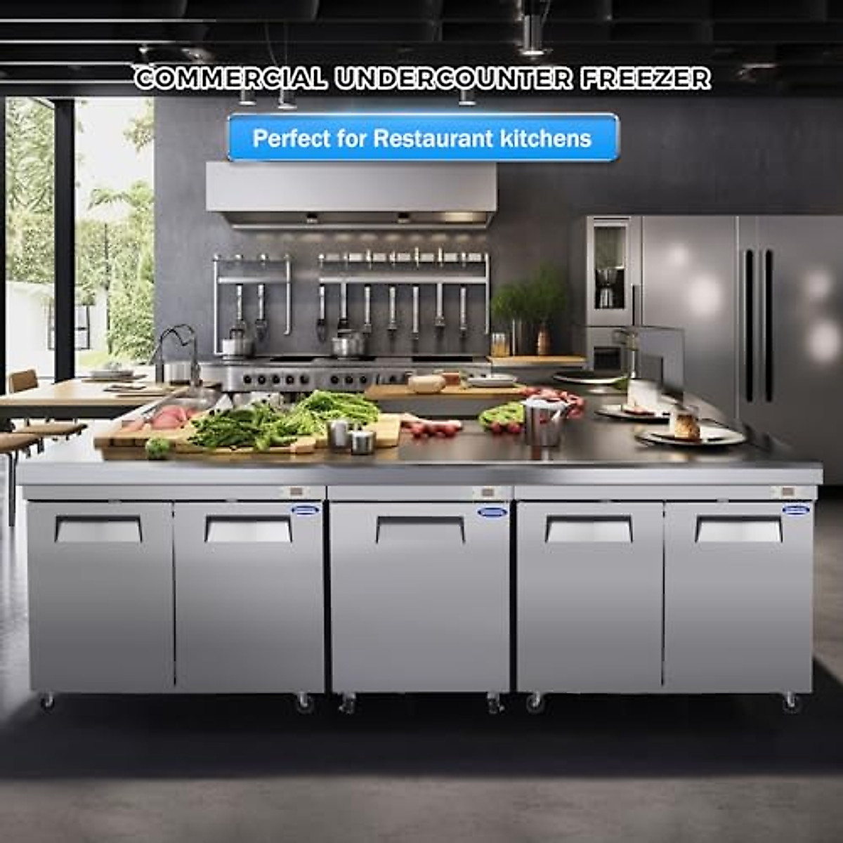 ORIKOOL 48" Commercial Under Counter Freezer 2 Doors 14 Cu.ft Undercounter Work Top Freezers ETL Approved