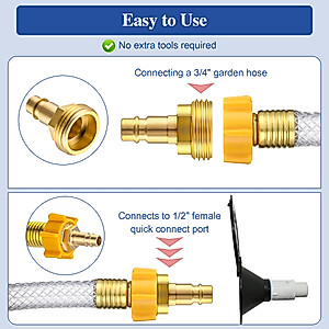Dreyoo Quick Connector Hose Adapter Replacement for PF247007, 1/2" Quick Connector for 3/4" Garden Hose RV Spray Port Outlet and Spray Away, Quick Connectors Adapter with PTFE Tape, Brass(2 Pcs)