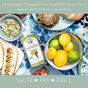 La Tourangelle, Expeller-Pressed Grapeseed Oil, High Heat Neutral Cooking Oil, Cast Iron Seasoning, Also Great for Skin, Hair, and DIY Beauty Recipes, 16.9 fl oz