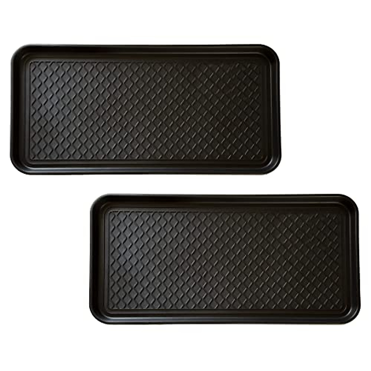 Stalwart All Weather Boot Tray - Large Water Resistant Plastic Utility Shoe Mat for Indoor and Outdoor Use in All Seasons (Set of Two, Black)