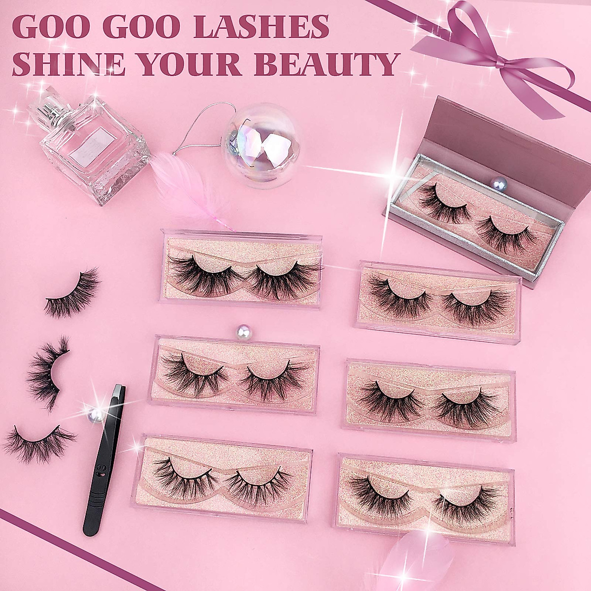 GOO GOO Mink Lashes 16mm Bushy Siberian Mink Fur False Eyelashes Hand Made Strips Real 3D Mink Eyelashes Natural Soft Curl Fake Eyelashes Reusable Make Up Eyelahses 1 Pair