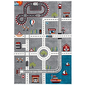 SAFAVIEH Carousel Kids Collection Accent Rug - 2' x 3', Grey & Ivory, Non-Shedding & Easy Care, Ideal for High Traffic Areas for Boys & Girls in Playroom, Nursery, Bedroom (CRK192F)