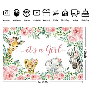 HIPVVILD Safari Baby Shower Backdrop Decorations, Jungle Animal Theme Baby Shower Party Supplies for Girl, It’s a Girl Backdrop, Safari Jungle Animal Theme Party Background Photo Booth Banner | 5x3ft