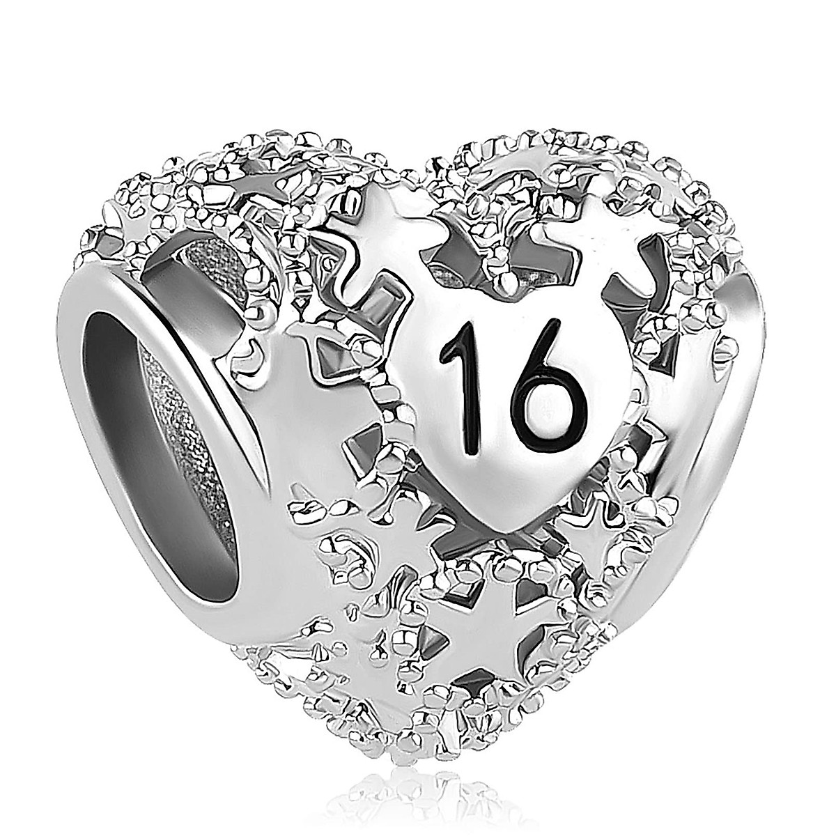 NARTGO Heart Sparkling Star Sweet 16 Birthday Charm Compatible with Pandora Charms Bracelets