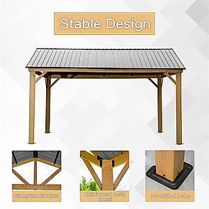 12x14Ft Hardtop Gazebo Heavy Duty Gable Roof Gazebos Outdoor Aluminum Frame Gazebo with Galvanized Steel Gable Roof Canopy for Patio Decks Backyard, Yellow-Brown