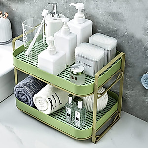 Lille Home Two-Tier Multi-Functional Storage Organizer with Removable Drain Tray, Cup/Mug Holder Shelf, BPA Free (Green)