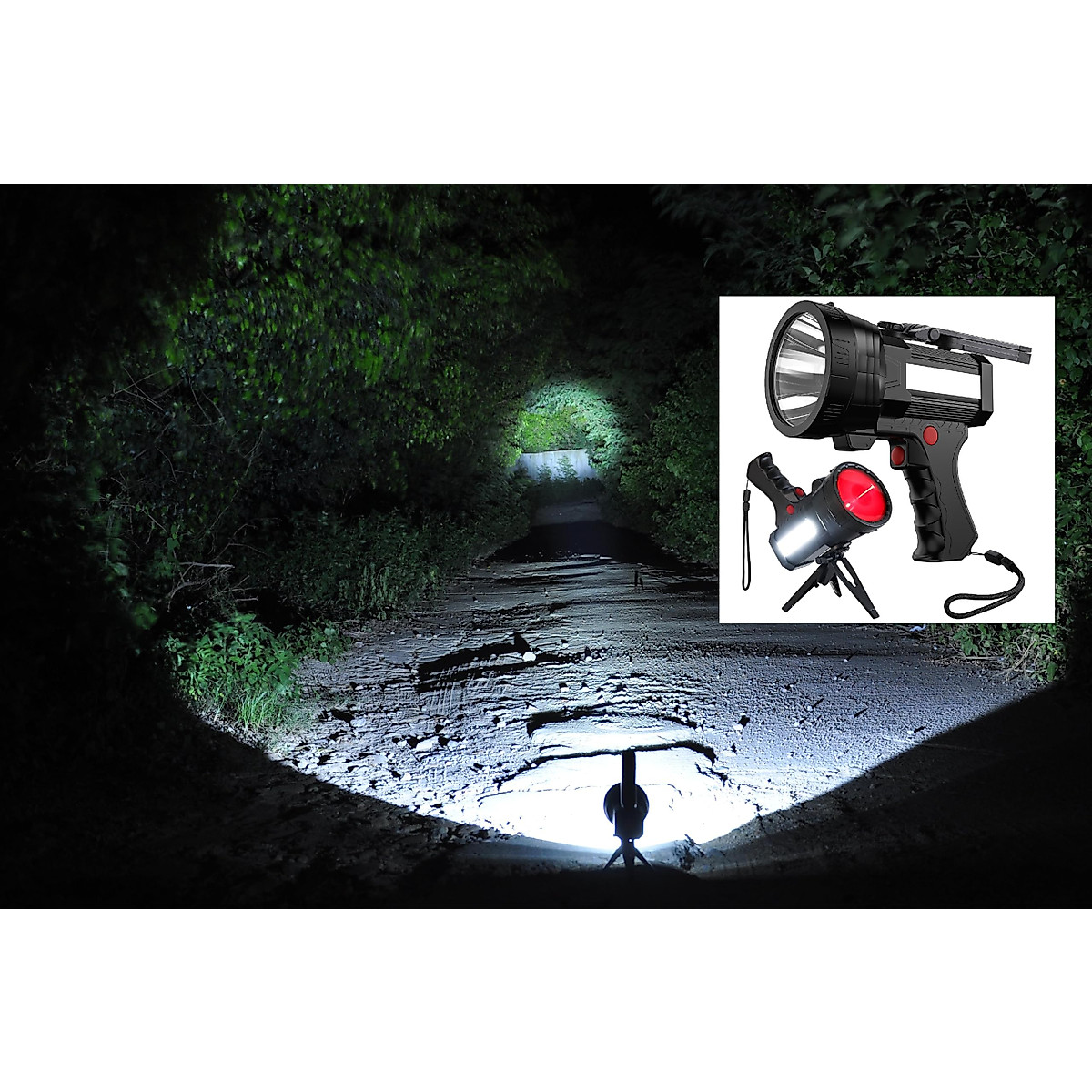 BIGSUN Rechargeable Spotlight, High Lumens 1000,000 LED Flashlight with Multi-Purpose Floodlamp, Built-in 10800mAh Battery Pack, Outdoor Handheld spot Light, for Farm, Hunting,Camping, Car, Boat