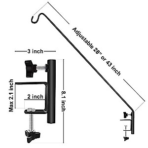 ERYTLLY Heavy Duty Deck Hook, Extensible and Adjustable Deck Hook with 2" Non Slip Horizontal Clamp for Hanging Bird Feeder, Plants, Suet Baskets,Wind Chimes,Lanterns and More