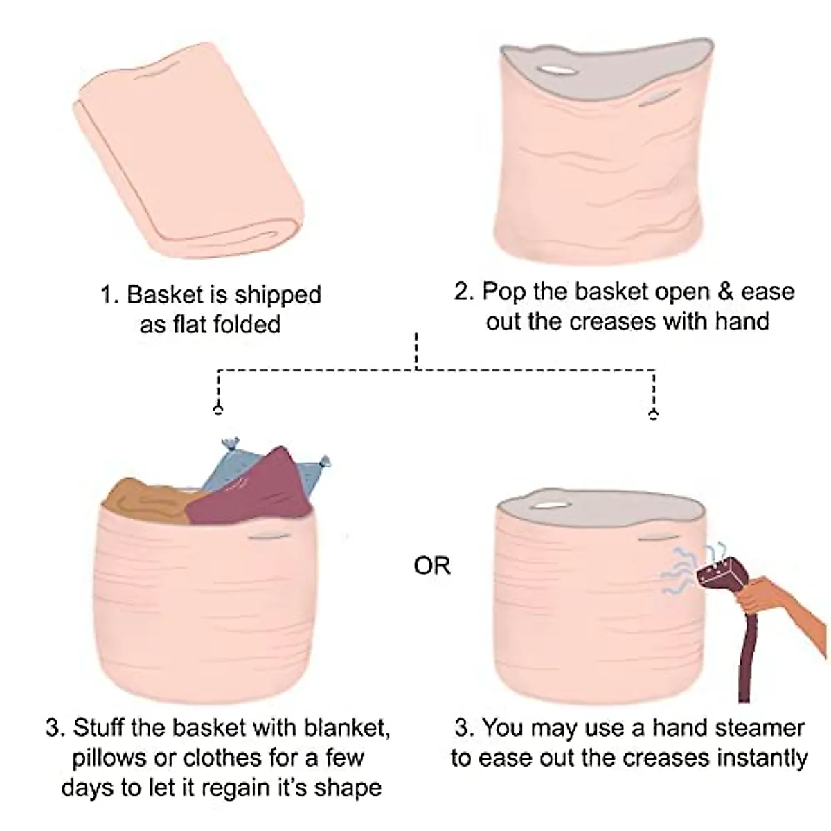 Eco Living Recycled Cotton Rope Storage Cube Basket, Plant Basket Multi-Purpose Woven Cube Organizer/Shelves, Closet Storage Bins, Nursery Kids Room Organizer 11 Inch Set of 3 - White & Pink