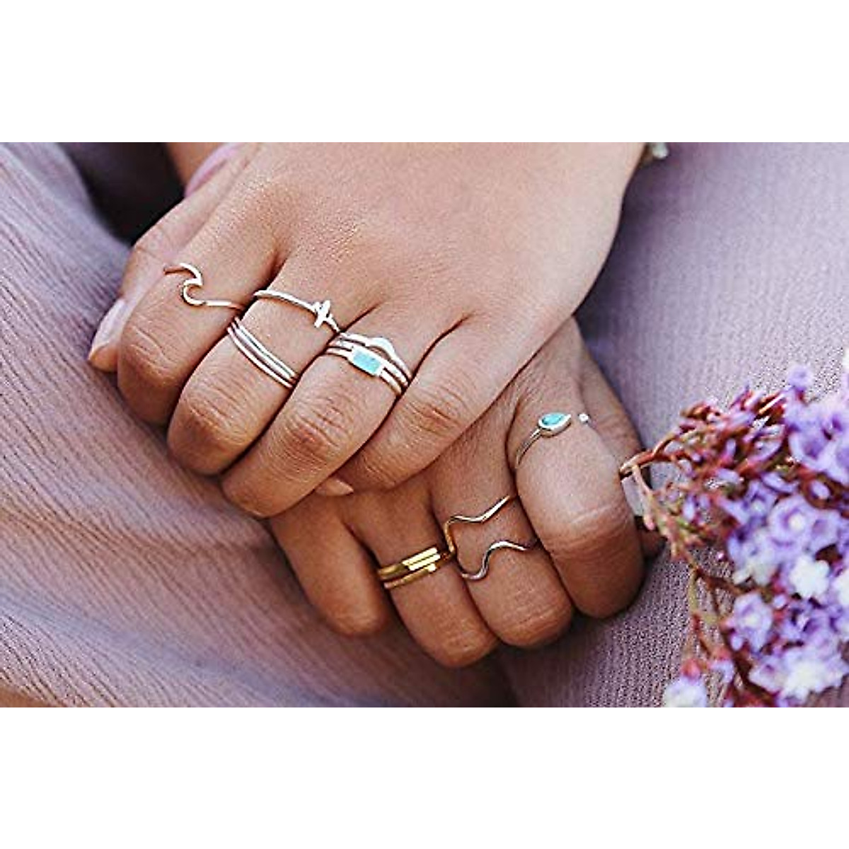 Pura Vida Gold Plated Delicate Stacked Rings - Brass Base .925 Sterling Silver - Size 9