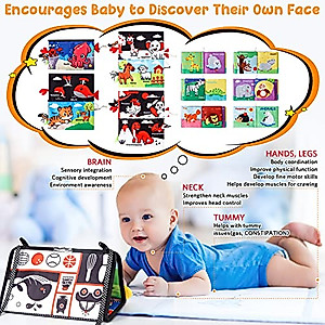 DRMATION Tummy Time Toys, Baby Play Mat 3 in 1 Baby Mirror and 2 Animal Theme Crinkle Cloth Books Kit,Montessori Infant Toys for Babies 0 3 6 9 Months Boys Girls Crawling Sensory Toy
