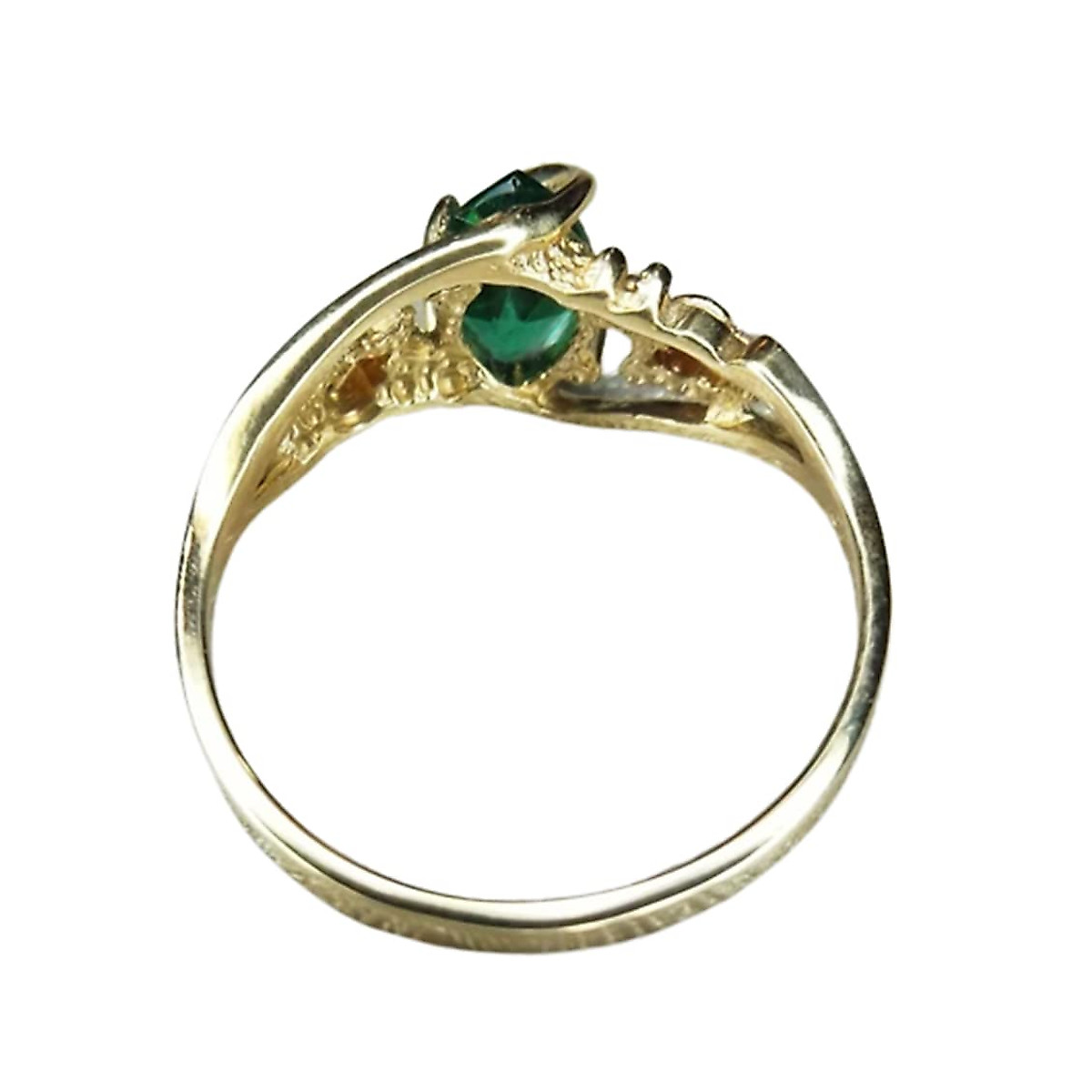 Lab Created Emerald Marquise Wrap Ring, 10k Yellow Gold, 12k Pink and Green Black Hills Gold Size 5.5