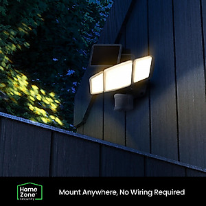Home Zone Security Solar Flood Lights - Outdoor Motion Sensor LED Flood Light 3500K Warm Color Temperature with No Wiring Required, Black