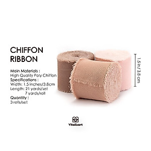 Vitalizart Dusty Rose Handmade Chiffon Silk Ribbon Fringe 1.5" x 21 Yd Frayed Edges Brown Ribbons for Wedding Invitations Bridal Bouquets Gifts Wrapping Crafts Holiday Party Decorations Nude Pink