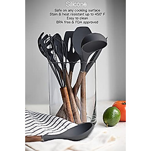 Country Kitchen 8 pc Non Stick Silicone Utensil Set with Rounded Wood Handles for Cooking and Baking - White