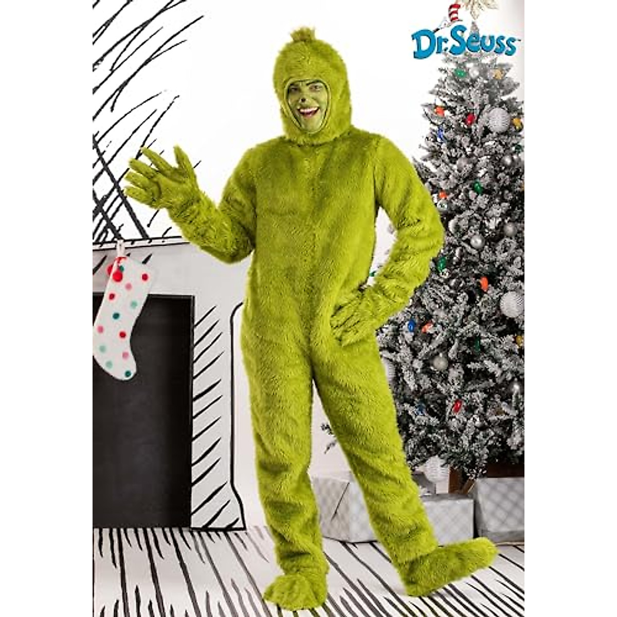 Fun Costumes Adult Dr. Seuss Grinch Open Face Costume Medium