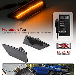 2Pcs Full LED Amber Side Marker Lights for Ford Ranger Tremor XL XLT Lariat 2019 2020 2021 Fender Indicator Turn Signal Light Replace OEM Sidemarker lamp Smoked Lens