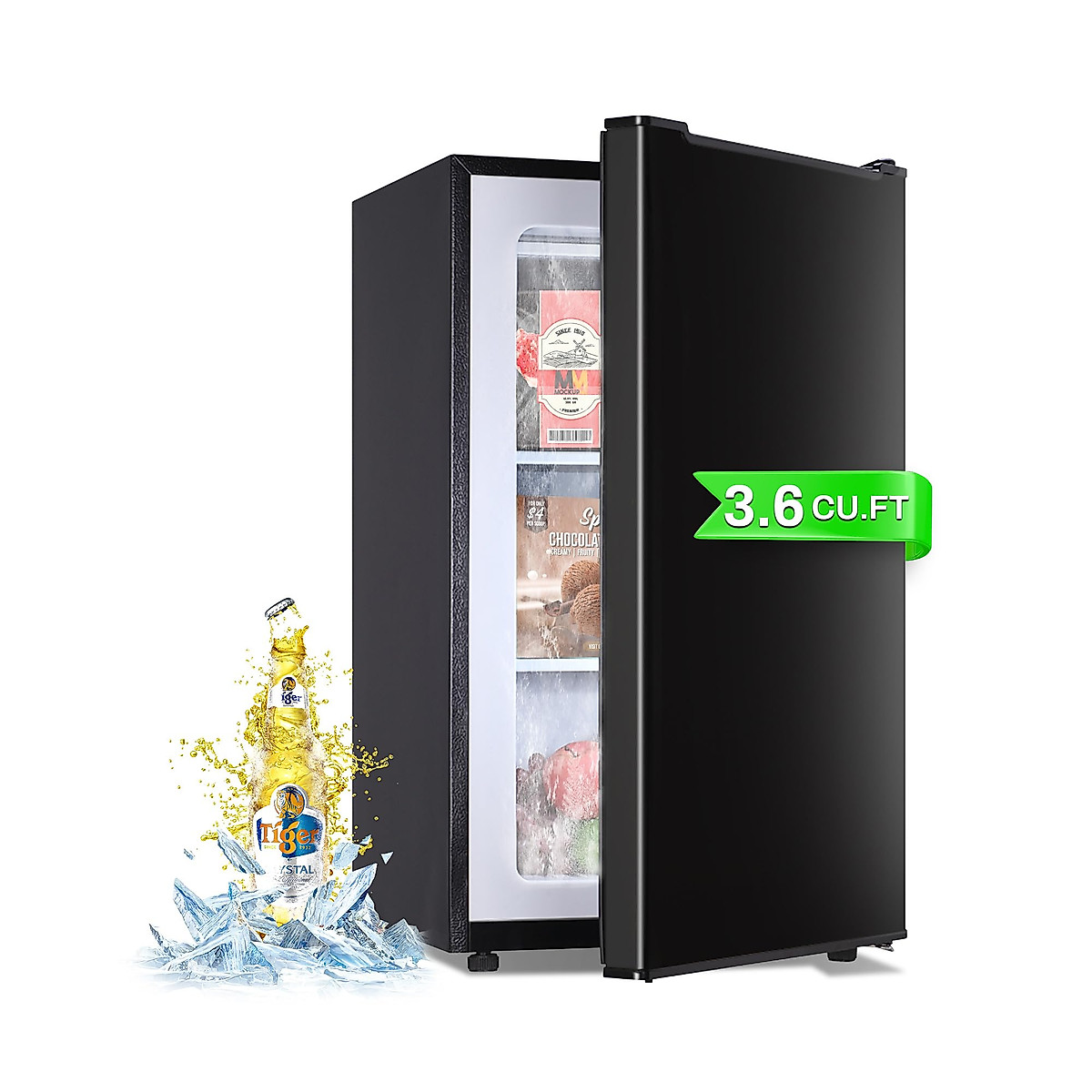rosmena Upright Freezer, 3.6 Cu.Ft Small Freezer with Reversible Single Door, 3-Speed Temperature Adjustment (Down to -13°F), Standing Mini Freezer with 3-Layer Condenser Tube for Home, Kitchen