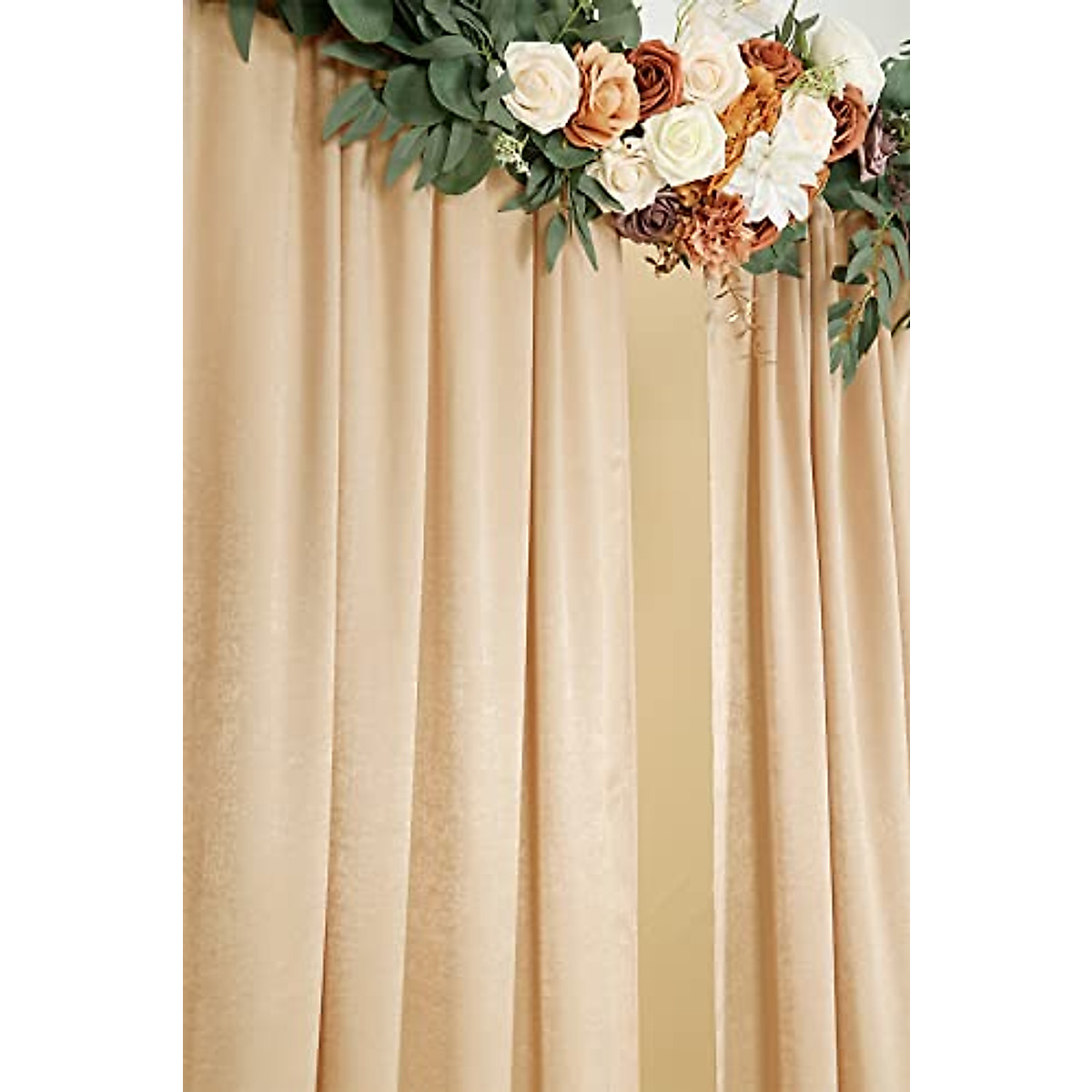 Cytdkve 2 Panels 4.8 Feet x 10 Feet Beige Velvet-Like Wedding Backdrop Curtain Drapes, Silky Soft Window Curtains Panels for Wedding Ceremony Birthday Party Decorations