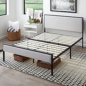 Edenbrook Hudson Full Platform Bed Frame with Headboard-Underbed Storage-Full Bed Frame No Box Spring Needed-Metal/Upholstery