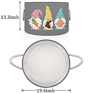 Easter Gnomes Easter Egg Bunny And Carrot Large Round Baskets for Storage Laundry Baskets with Handles Blanket Storage Basket for Bathroom Shelves Bins for Organizing Nursery Hamper Girl Boy