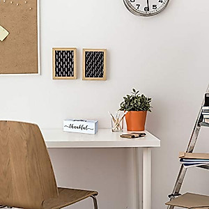 Four-Sided Inspirational Block Sign Rustic Wooden Blessed Gather Thankful Grateful Sign Tabletop Block Decor for Office Home Farmhouse Tabletop, Bookshelf, Tiered Tray Decor