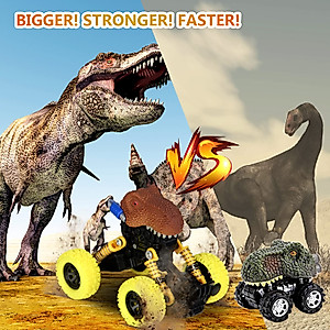 FDUFN 4 Pcs Dinosaur Toys Pull Back Cars Dino Toys for 3 Years Old and Up Boys and Girls, Toddlers Toy Age 3, 4, 5, 6, 7, 8, 9, T-Rex Dinosaur Games Monster Trucks, Christmas Birthday Gifts for Kids