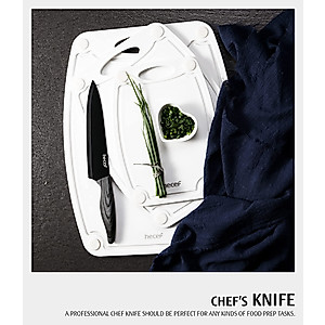 hecef 5 PCS Non-stick Coated Kitchen Knife Set with PP Handle and Protective Sheath, Exclusive Black Chef knife set, Scratch Resistance & Rust Proof (Wood Grain)