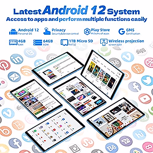 TECLAST Tablet 10 inch Android 12 Tablets, P25T 4GB RAM 64GB ROM 1TB Expand Android Tablet, Tableta with 1.8Ghz 4-core CPU, 2.4G+5G WiFi 6, 10.1'' IPS Screen, Dual Cameras, Bluetooth 5.0, Stereo, GMS