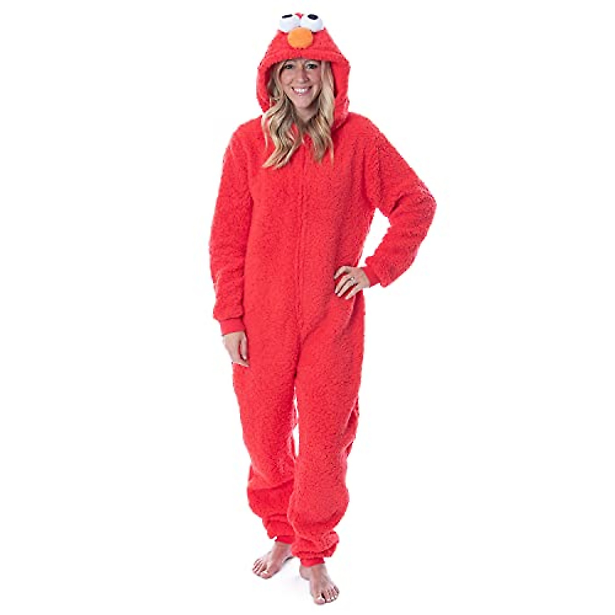 MJC International Sesame Street Adult Elmo Sherpa Union Suit Costume Pajama For Men Women (Large), Elmo Red